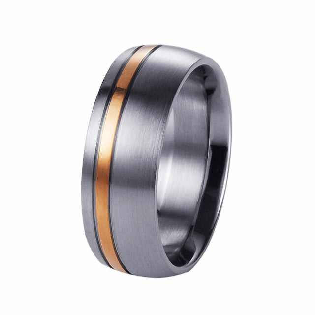 Stainless Steel Ring with rose Gold Plate Band off centre. – Pontifex ...